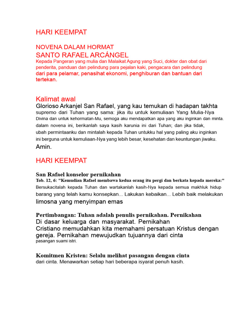 Hari Keempat Novena Kepada Malaikat Agung San Rafael | PDF
