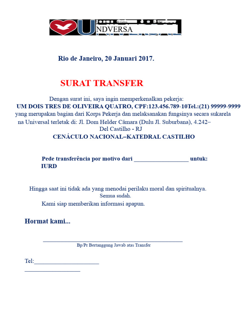 (Model) Surat Transfer | PDF