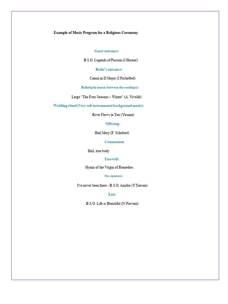 Sample Program For A Religious Wedding | PDF