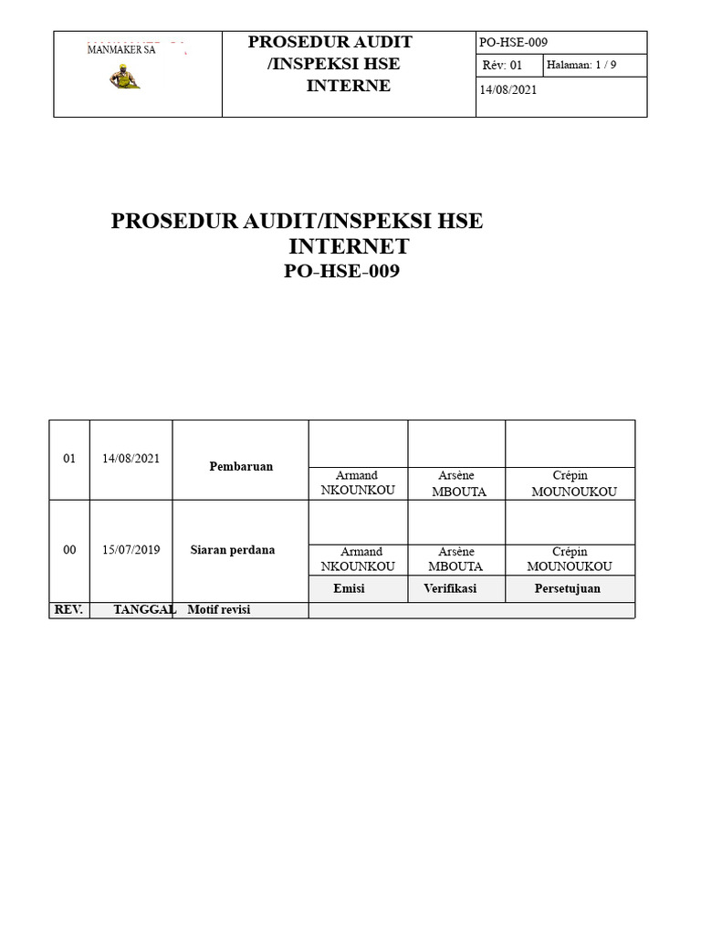 10-Po-Hse-09 - Prosedur Audit-Inspeksi Hse | PDF