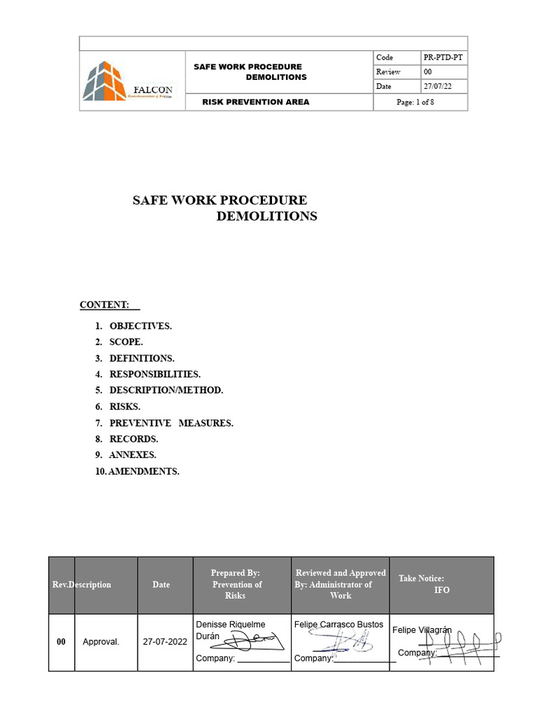 Safe Work Procedure For Demolitions | PDF | Demolition | Truck