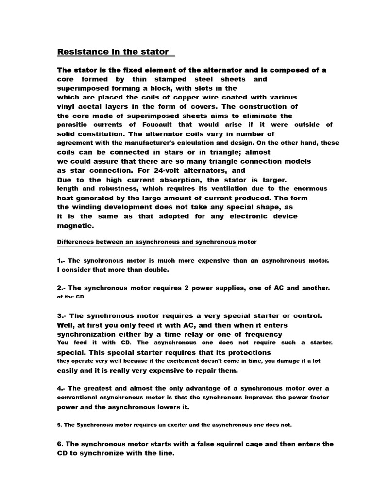 Stator Resistance in Electric Motors | PDF | Electric Motor ...