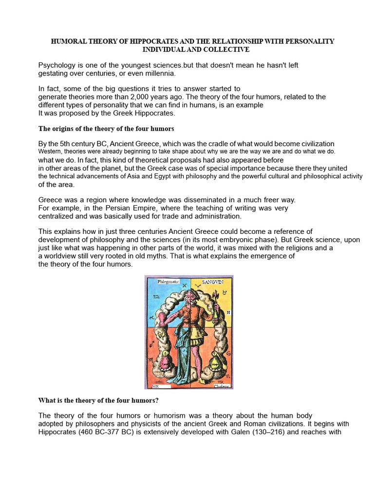 Hippocrates' Humoral Theory and Its Relationship With Individual and ...