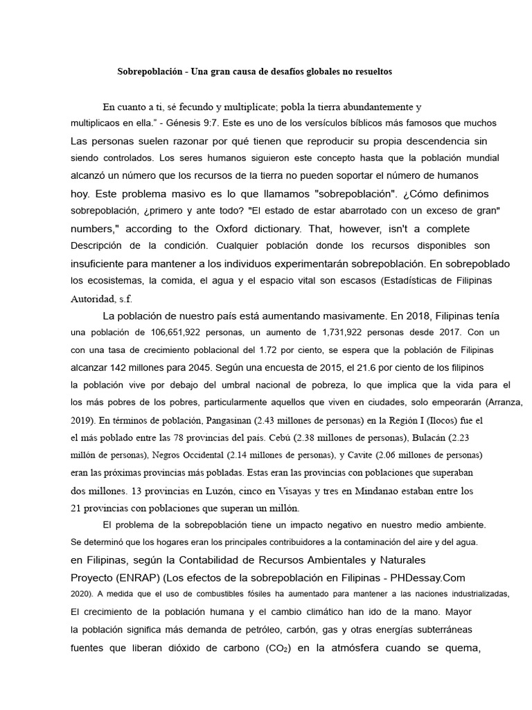 Sobrepoblación - Una Gran Causa de Los Desafíos Globales No Resueltos ...