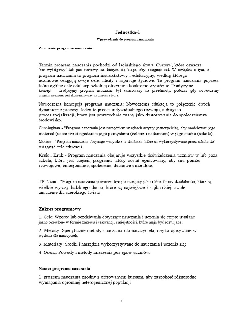 Rozwój Programu Nauczania | PDF