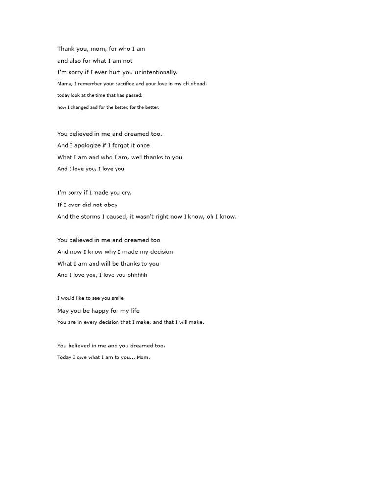 Thank You Mom For Who I Am | PDF