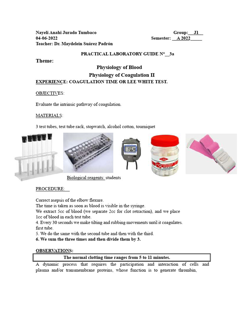 Coagulation Time and Clot Retraction Lab | PDF | Coagulation | Thrombus