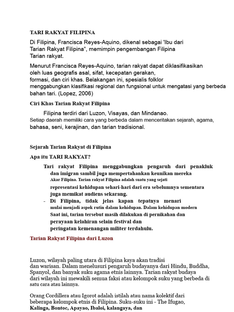 Tarian Rakyat Filipina: Keunikan dan Tradisi | PDF