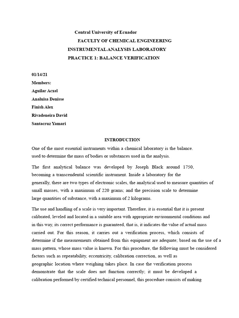 Practice 1 - Balance Verification | PDF | Weighing Scale | Calibration