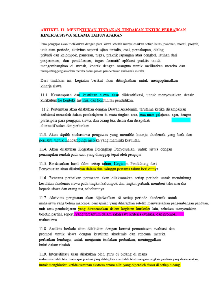 Tindakan Perbaikan Kinerja Siswa | PDF