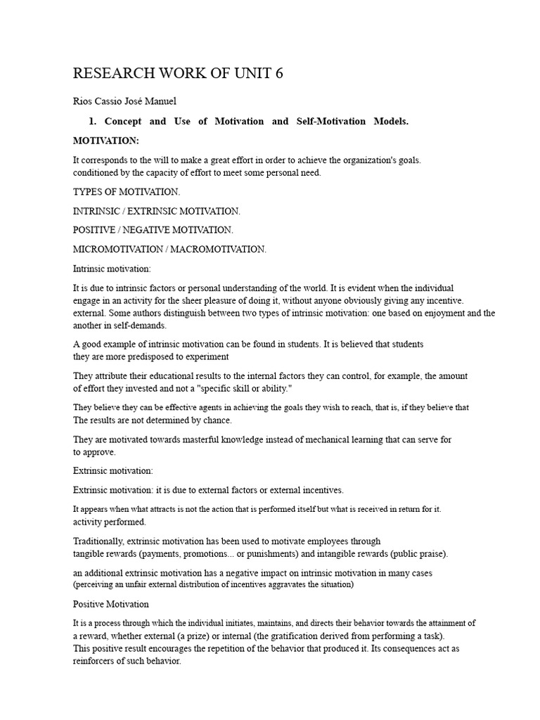 Concept and Use of Motivation and Self-Motivation Models. | PDF ...