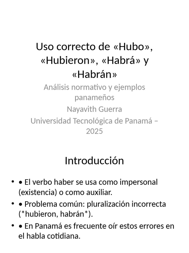 Uso Correcto Hubo Hubieron Habra Habran | PDF