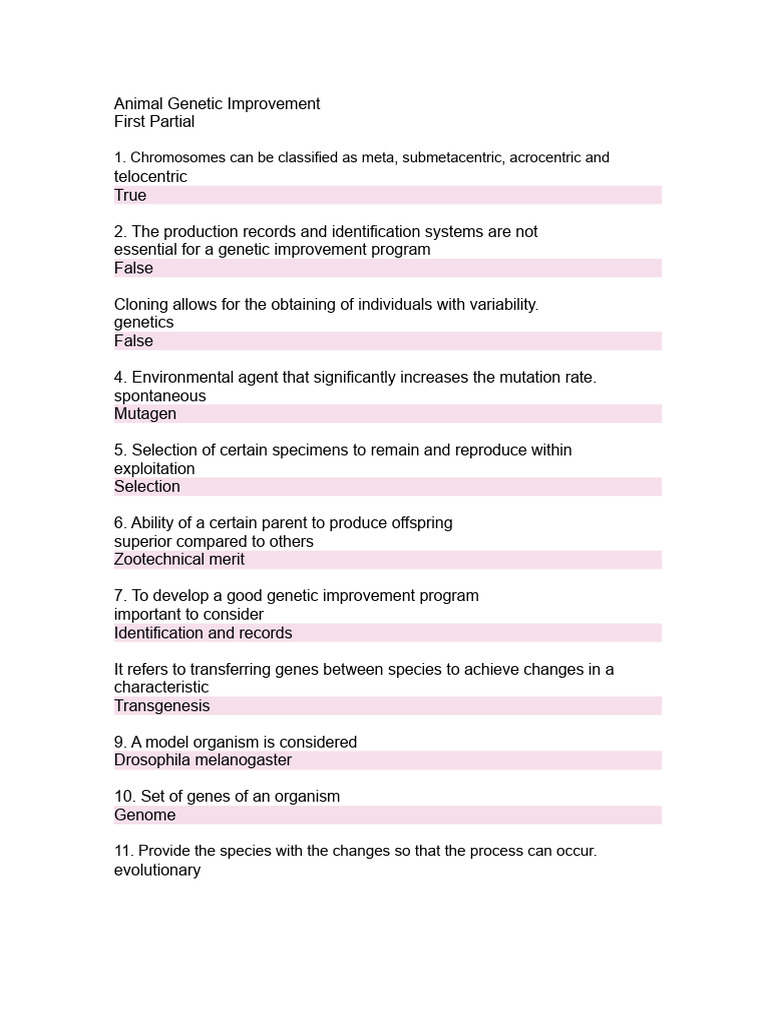 Animal Genetic Improvement EXAM | PDF | Genetics | Dominance (Genetics)