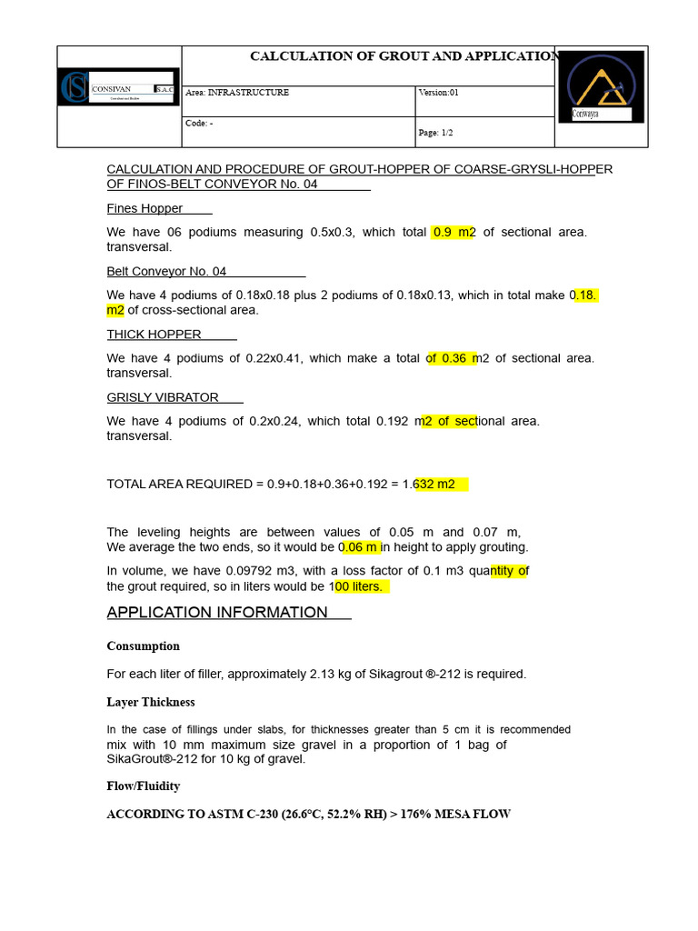 Grout Calculation and Application Guide | PDF | Concrete | Water