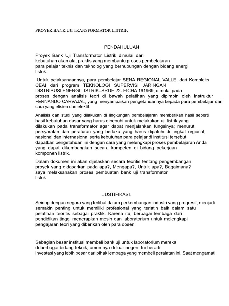 Proyek Bank Uji Transformator Listrik | PDF