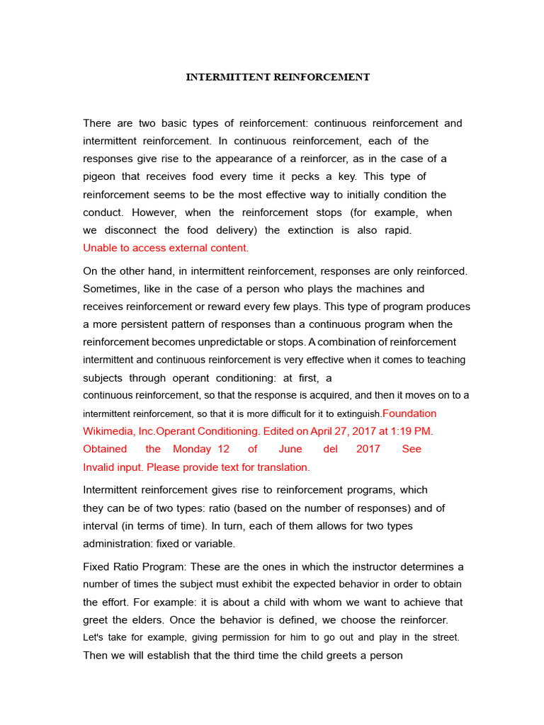 Intermittent Reinforcement | PDF | Reinforcement | Biological Concepts