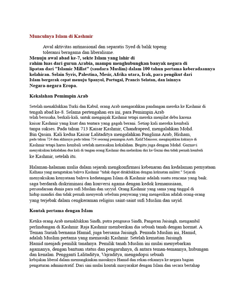 Sejarah Awal Islam di Kashmir | PDF