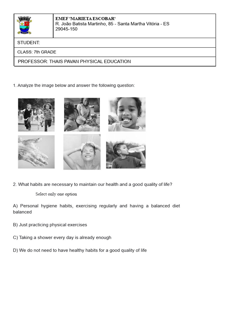 Diagnostic Assessment Physical Education - 7th Grade - Google Forms ...