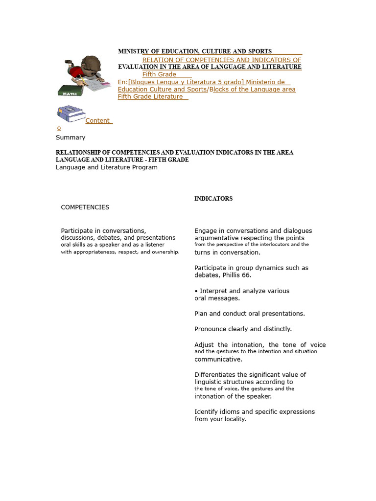 Evaluation Indicators Language | PDF | Poetry | Narrative