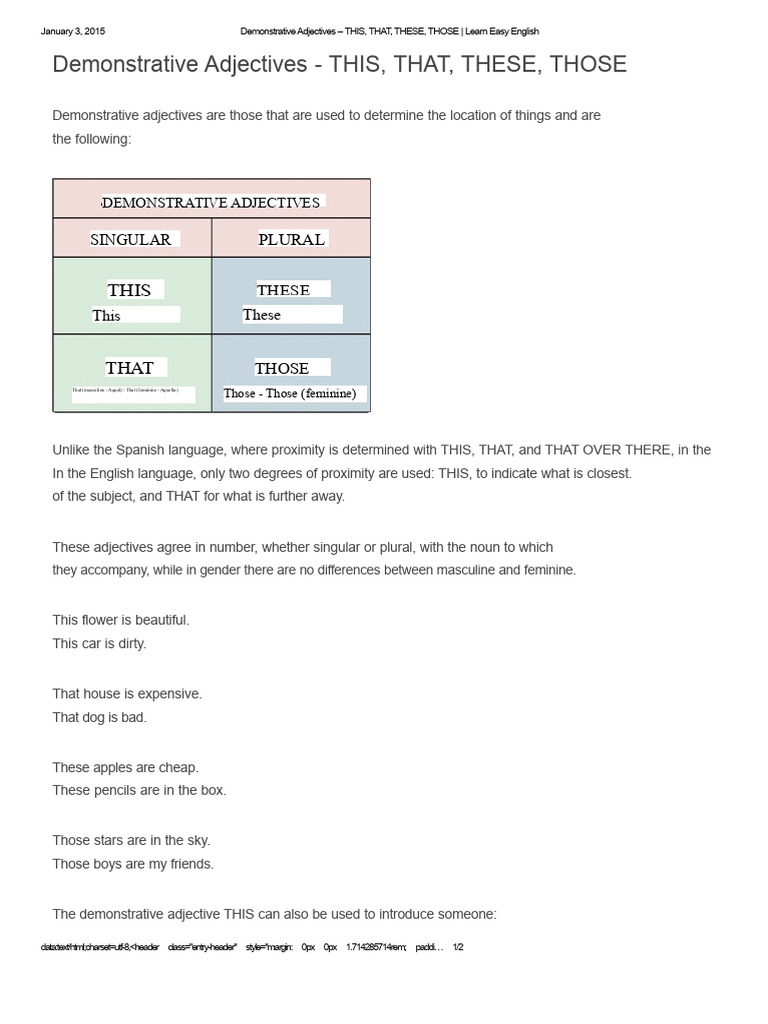 Understanding Demonstrative Adjectives | PDF