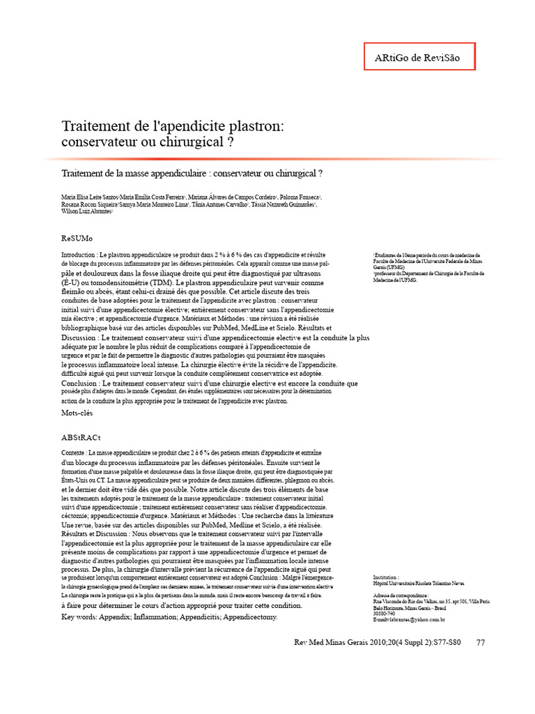 Traitement du plastron appendiculaire | PDF | Gastroentérologie | Médecine