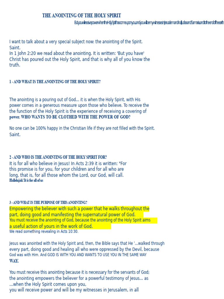 Understanding the Anointing of the Holy Spirit | PDF | Baptism With The ...