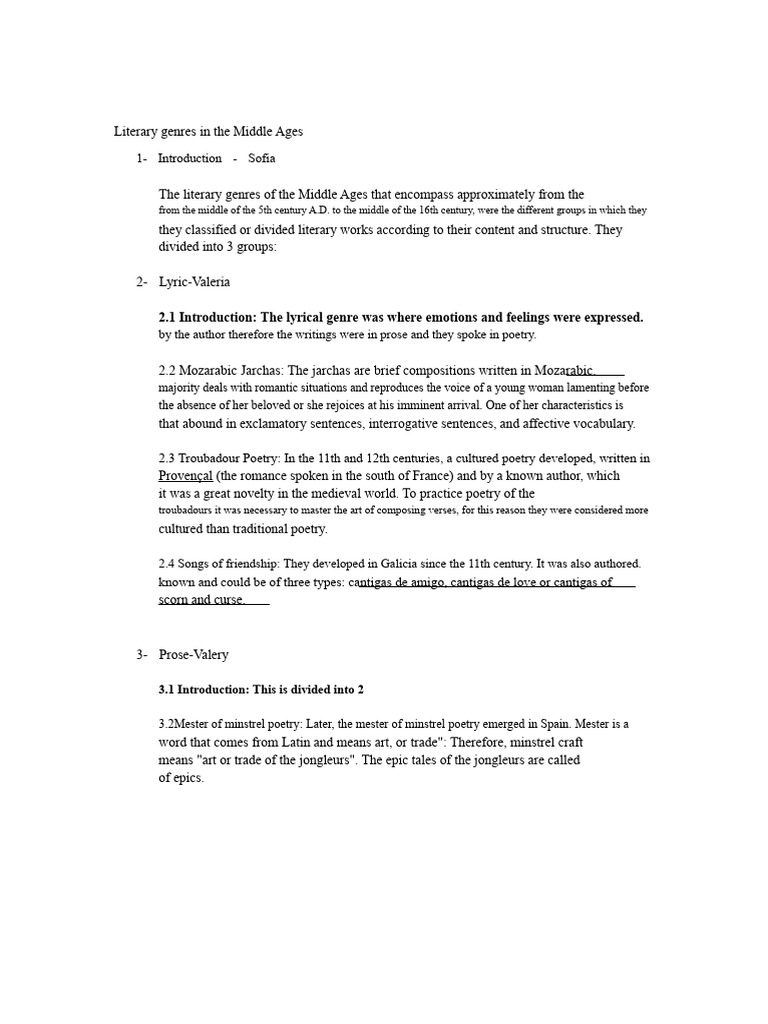 Literary Genres in The Middle Ages | PDF | Poetry | Writing