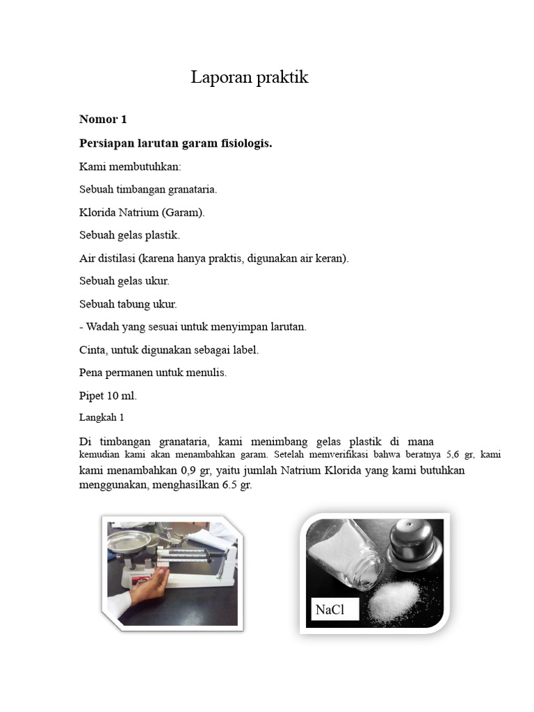 Persiapan Larutan Saline Fisiologis | PDF