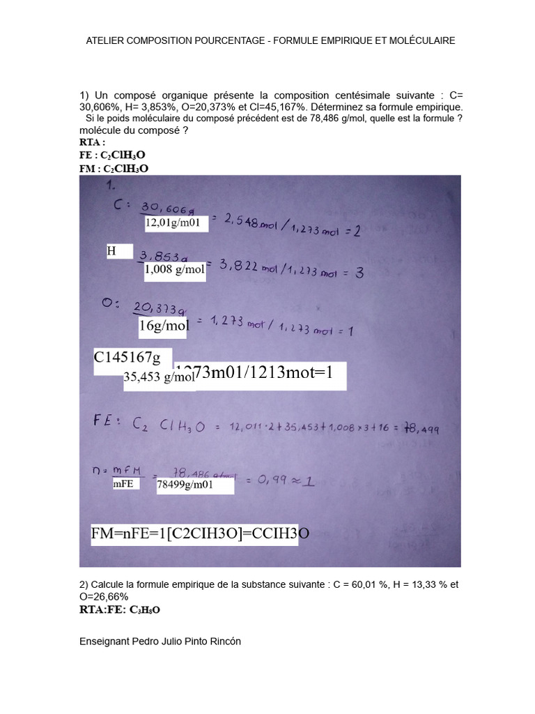 Atelier sur Formules Empiriques et Moléculaires | PDF | Molécules | Chimie