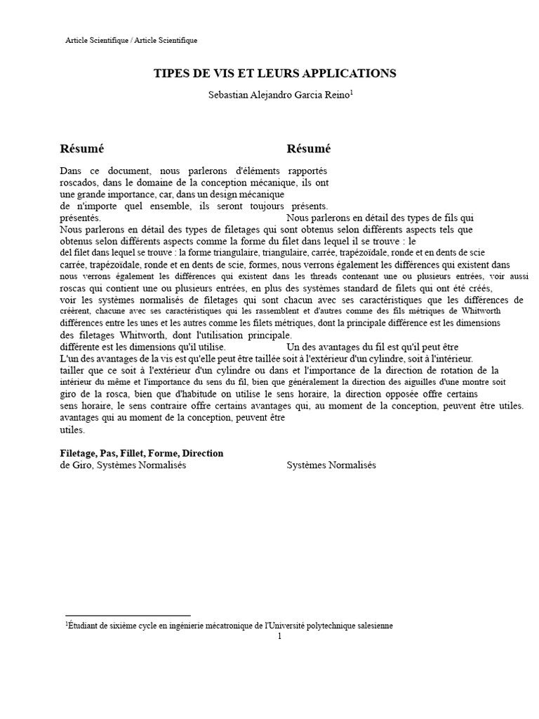 Types de Vis et Applications Mécaniques | PDF | Vis de fixation | Usinage