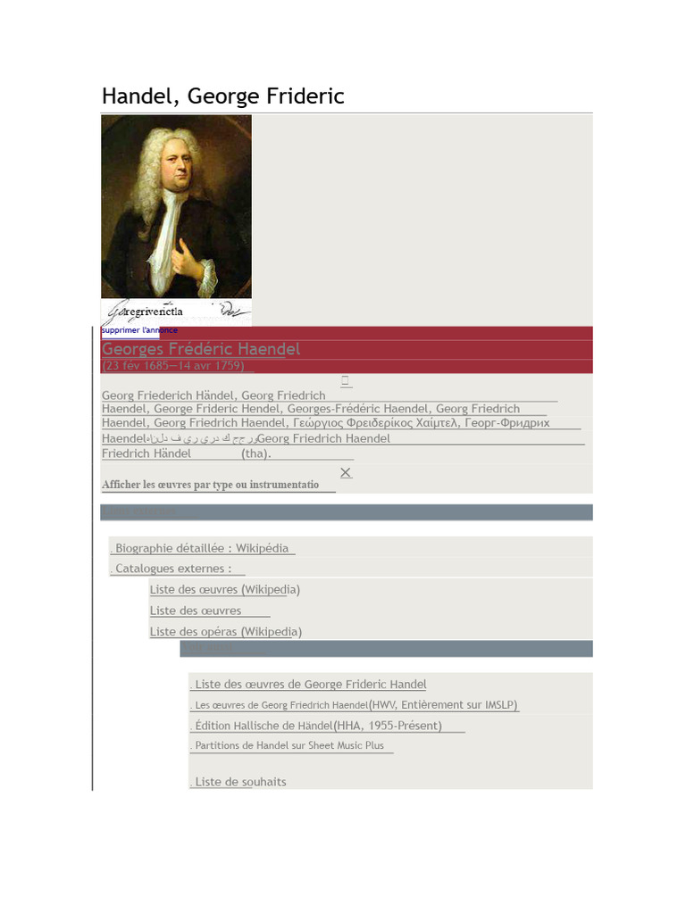 Compositions de Georg Friedrich Händel | PDF | Georg Friedrich Haendel ...