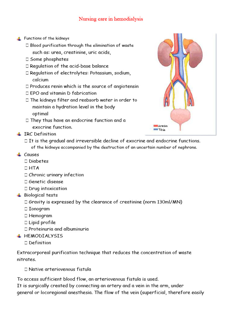 Nursing Care in Hemodialysis Explained | PDF | Hemodialysis | Kidney