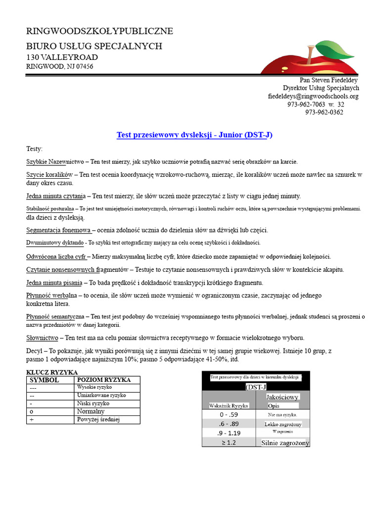 Test Przesiewowy Dla Dyslektyków - Junior (DST-J) - Wiek 66 - 115 | PDF