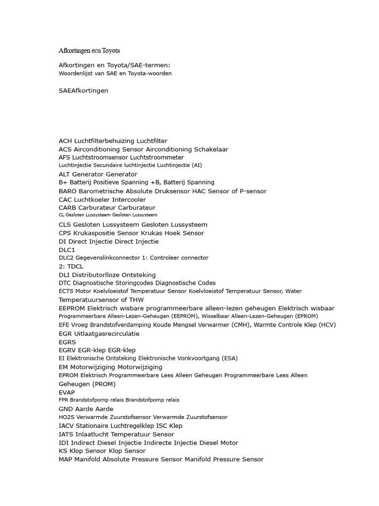 Afkortingen Ecu Toyota | PDF