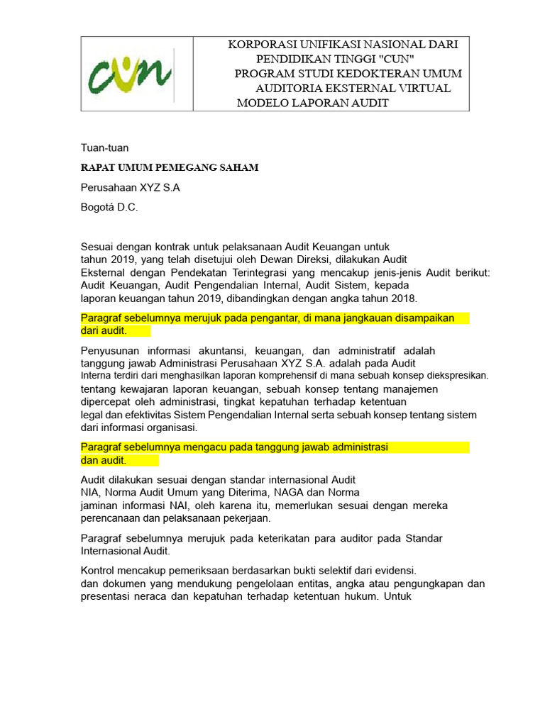 Model Laporan Audit Keuangan | PDF