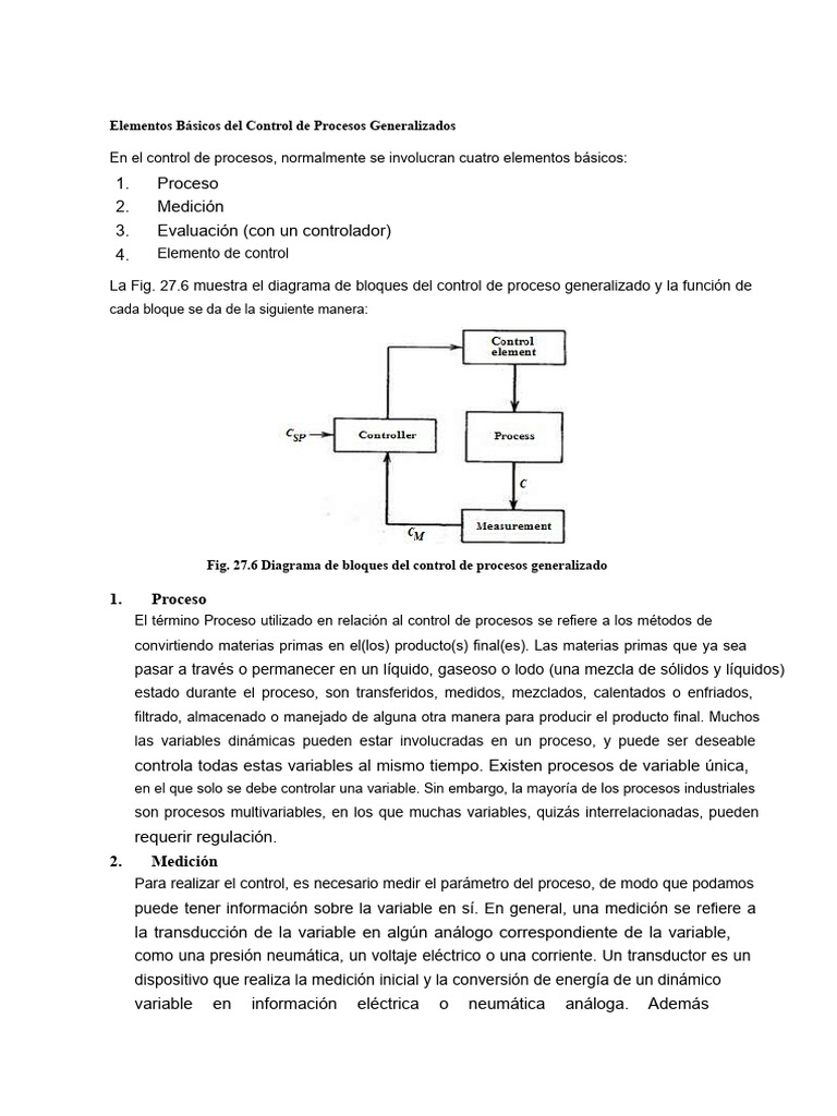Control de Procesos: Elementos Clave | PDF | Sistema de control | Medición
