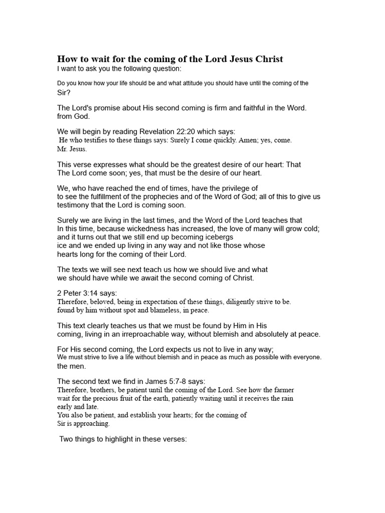 How To Wait For The Coming of The Lord Jesus Christ | PDF | Second ...