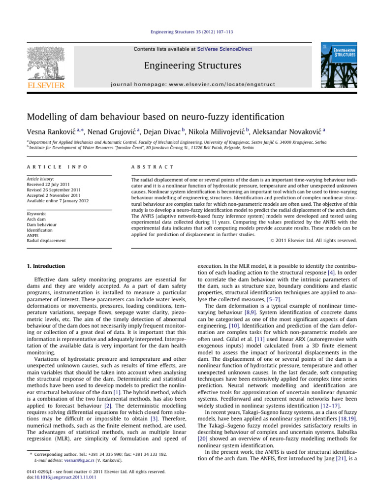 Modelling of Dam Behaviour Based On Neuro-Fuzzy Identification | PDF ...