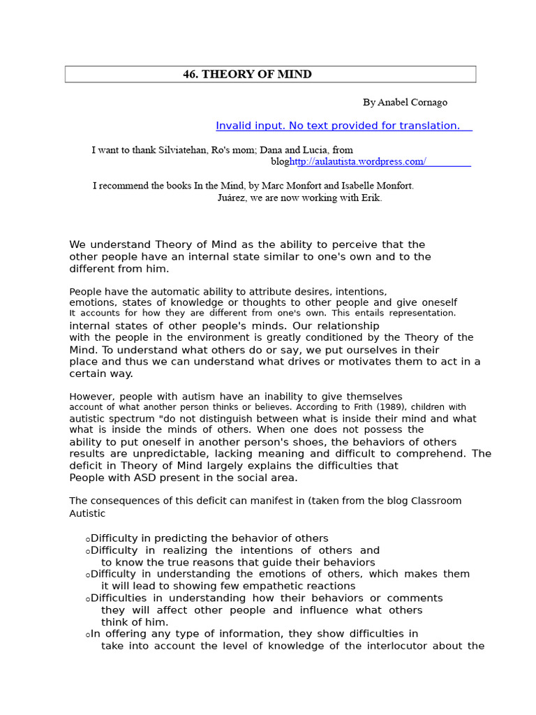 THEORY OF MIND - How To Work On It Step by Step | PDF | Theory Of Mind ...