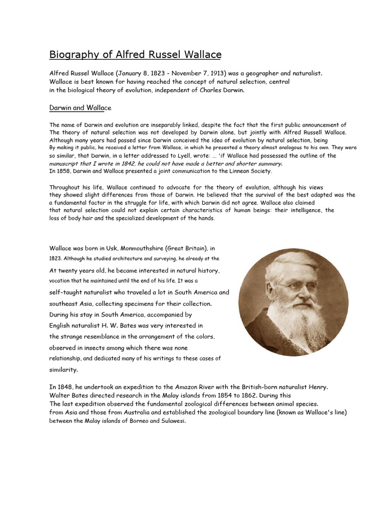 Biography of Alfred Russel Wallace | PDF | Charles Darwin | Alfred ...