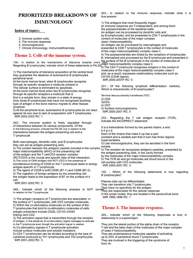 Questions and Answers - Immunology | PDF | T Cell | Lymphocyte