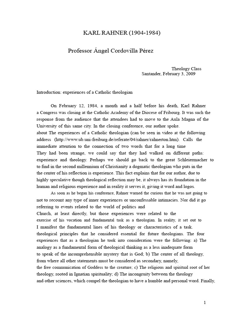 Karl Rahner: Catholic Theology Insights | PDF | Immanuel Kant ...