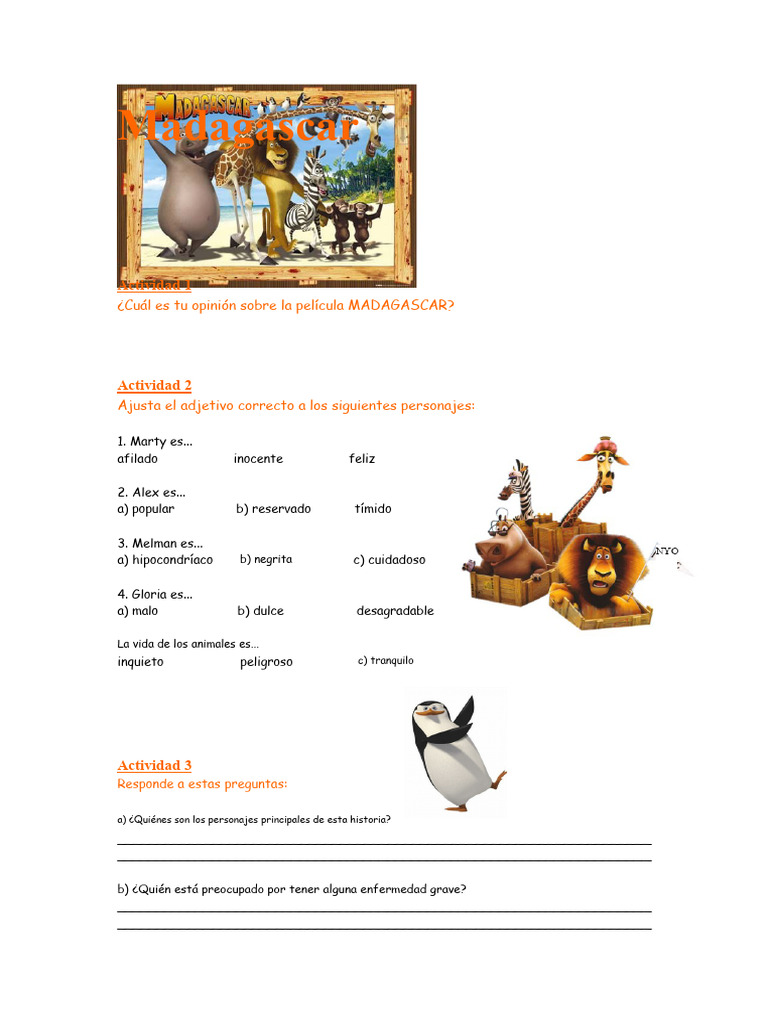 Actividades sobre la película Madagascar | PDF
