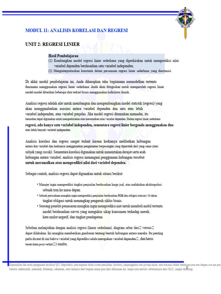 Model Regresi Linier Sederhana | PDF