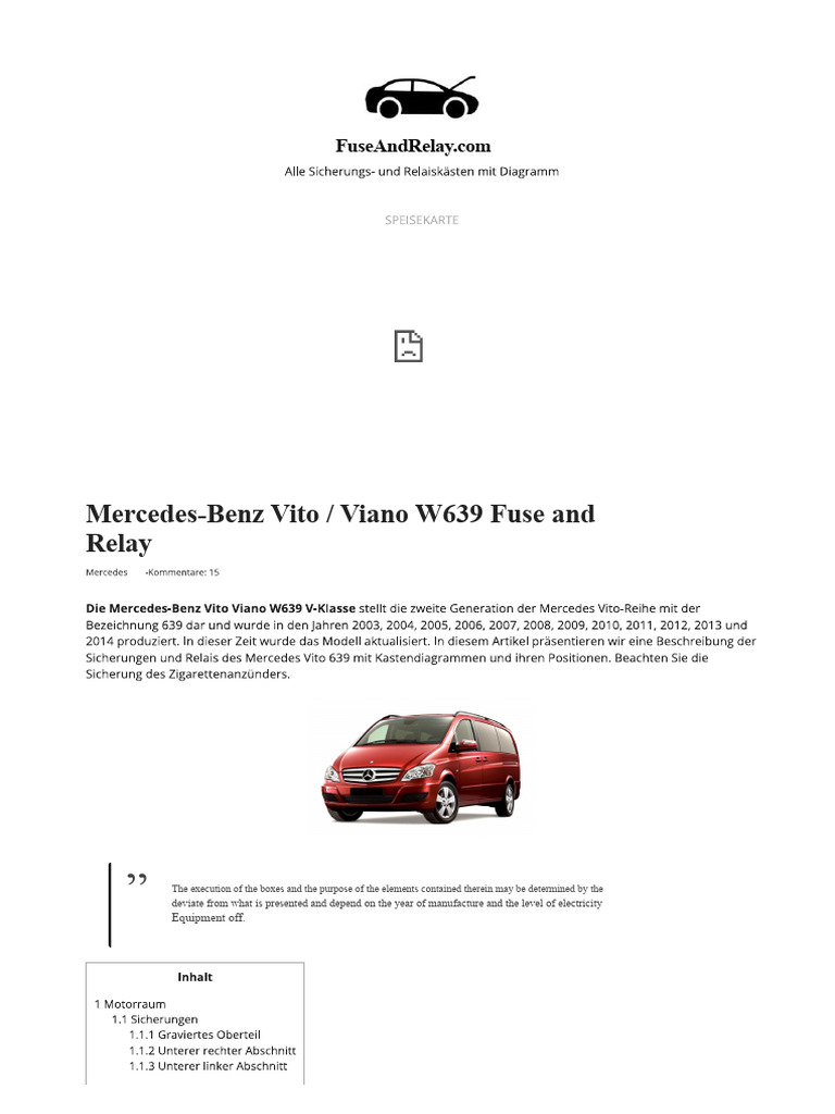 Vito W639 Fuse Box Diagram Guide | PDF
