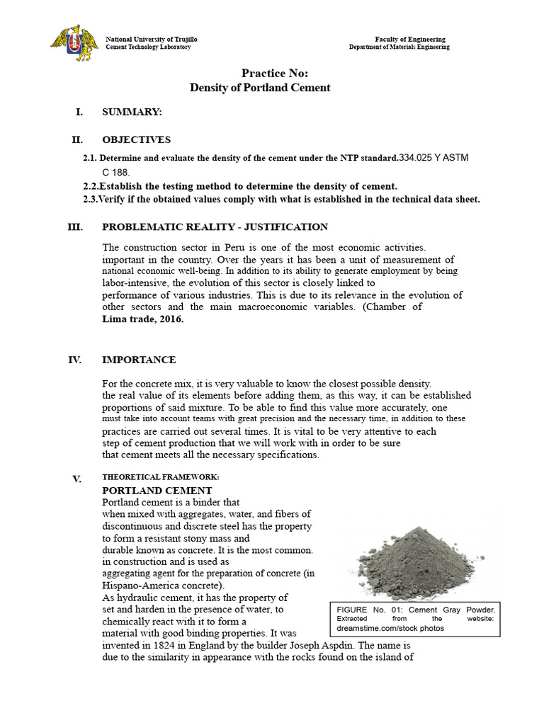 Density of Hydraulic Cement | PDF | Concrete | Materials