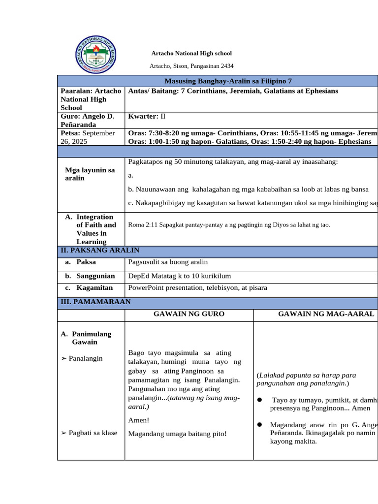 LP5-WEEK5 Corinthians, Jeremiah, Galatians at Ephesians | PDF