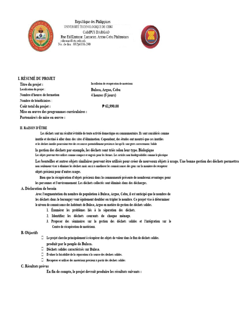 Projet de Récupération de Matériaux à Bulasa | PDF | Déchets | Gestion ...