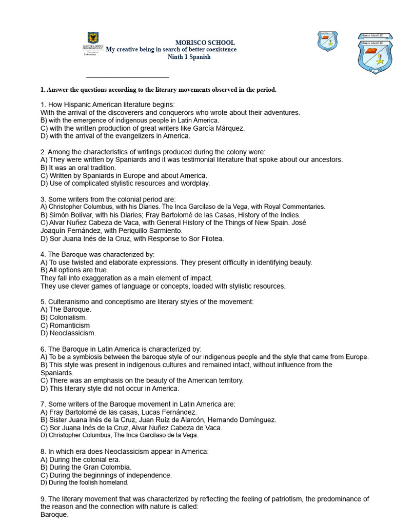 Questions About Literary Movements | PDF | Realism (Arts) | Latin ...