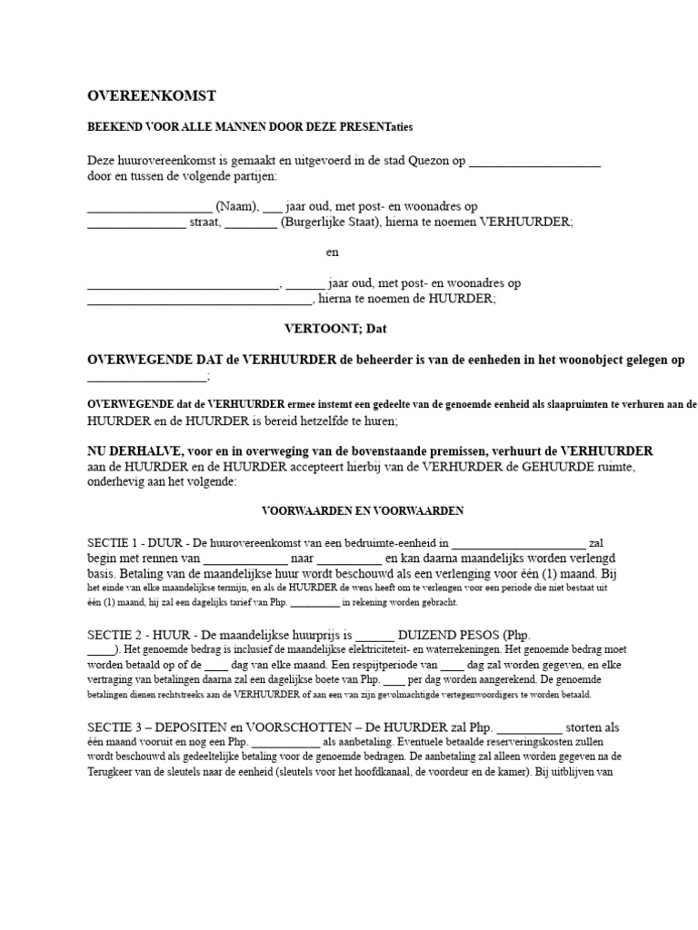 Bedspacer Huurovereenkomst | PDF